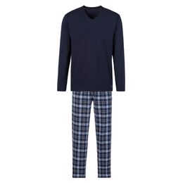 Pyjama s.Oliver, Herren, Gr. 56/58, blau (marine, kariert), Single Jersey, Obermaterial: 100% Baumwolle, kariert, Basic, bequem lang, V-Ausschnitt, abgesteppte Kante, Homewear-Sets Pyjama, mit Karo-Hose