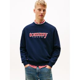 Sweatshirt Tommy Jeans "TJM 90S TEXTURE GRAPHIC CREW", Herren, Gr. L, schwarz night navy, Sweatware, Obermaterial: 80% Baumwolle, 20% Polyester, regular fit, Rundhals, B&uuml;ndchen, Sweatshirts Sweatshirt, gerippter Rundhals, regular fit