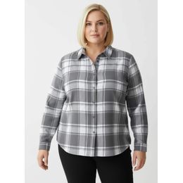 sheego Gro&szlig;e Gr&ouml;&szlig;en Flanellbluse in Karo-Muster, grau-wei&szlig;-kariert, Gr&ouml;&szlig;e 54 - Damen