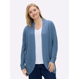 sheego Gro&szlig;e Gr&ouml;&szlig;en Longstrickjacke mit Struktur-Muster, mittelblau, Gr&ouml;&szlig;e 50 - Damen