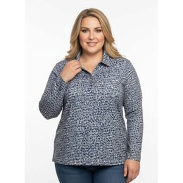 sheego Gro&szlig;e Gr&ouml;&szlig;en Poloshirt mit Knopfleiste, dunkelblau-steingrau-bedruckt, Gr&ouml;&szlig;e 52 - Damen