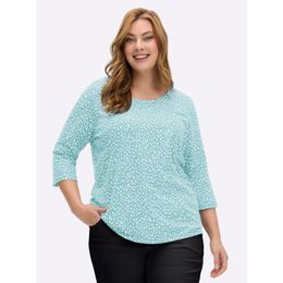 sheego Gro&szlig;e Gr&ouml;&szlig;en 3/4-Arm-Shirt mit Minimal-Druck, wei&szlig;-ozean-bedruckt, Gr&ouml;&szlig;e 50 - Damen