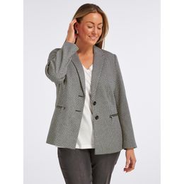 sheego Gro&szlig;e Gr&ouml;&szlig;en Jacquardblazer mit Rei&szlig;verschluss-Taschen, ecru-schwarz-gemustert, Gr&ouml;&szlig;e 44 - Damen