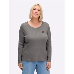 sheego Gro&szlig;e Gr&ouml;&szlig;en Langarmshirt mit Zierknopfleiste, grau, Gr&ouml;&szlig;e 46 - Damen