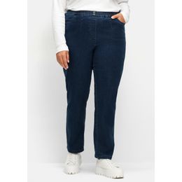 sheego Gro&szlig;e Gr&ouml;&szlig;en Schlupfjeans mit imitierter Rei&szlig;verschluss-Blende, blue-stone-washed, Gr&ouml;&szlig;e 22 - Damen