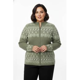 sheego Gro&szlig;e Gr&ouml;&szlig;en Jacquardstrickjacke im Norweger-Stil, khaki-ecru-gemustert, Gr&ouml;&szlig;e 56 - Damen