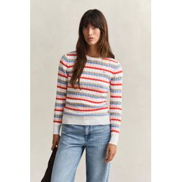 Rundhalspullover Gant "STRETCH COTTON CABLE STRIPE C-NECK", Damen, Gr. L, multicolor, Strick, Obermaterial: 88% Baumwolle, 10% Polyamid, 2% Elasthan, slim fit, Rundhals, Rippb&uuml;ndchen, Pullover Rundhalspullover