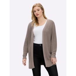 sheego Gro&szlig;e Gr&ouml;&szlig;en Longstrickjacke in passformgerechter Verarbeitung, taupe, Gr&ouml;&szlig;e 46 - Damen