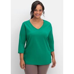 sheego Gro&szlig;e Gr&ouml;&szlig;en 3/4-Arm-Shirt mit V-Ausschnitt, gr&uuml;n, Gr&ouml;&szlig;e 52 - Damen