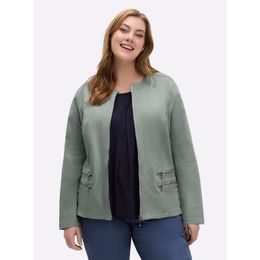 sheego Gro&szlig;e Gr&ouml;&szlig;en Jeansblazer mit Zier-Rei&szlig;verschl&uuml;ssen, schilf, Gr&ouml;&szlig;e 44 - Damen