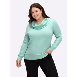 sheego Gro&szlig;e Gr&ouml;&szlig;en Wasserfallpullover im Baumwoll-Viskose-Mix, mint, Gr&ouml;&szlig;e 46 - Damen