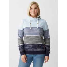 sheego Gro&szlig;e Gr&ouml;&szlig;en Sweatshirt mit Zierkn&ouml;pfen am Kragen, marine-hellblau-bedruckt, Gr&ouml;&szlig;e 48 - Damen