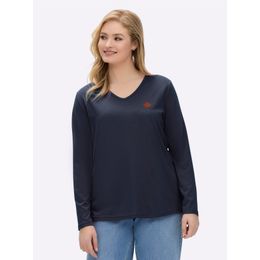 sheego Gro&szlig;e Gr&ouml;&szlig;en Langarmshirt mit V-Ausschnitt, marine, Gr&ouml;&szlig;e 46 - Damen