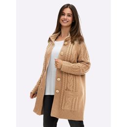 sheego Gro&szlig;e Gr&ouml;&szlig;en Longstrickjacke mit Einstrickmuster, camel, Gr&ouml;&szlig;e 50 - Damen