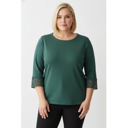 CREATION L PREMIUM sheego Gro&szlig;e Gr&ouml;&szlig;en 3/4-Arm-Shirt mit Spitzenbord&uuml;re an Ausschnitt und &Auml;rmeln, dunkelgr&uuml;n, Gr&ouml;&szlig;e 44 - Damen