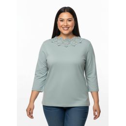 sheego Gro&szlig;e Gr&ouml;&szlig;en 3/4-Arm-Shirt mit transparenter Bl&uuml;ten-Spitze, kalkmint, Gr&ouml;&szlig;e 50 - Damen