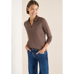 Langarmshirt Cecil, Damen, Gr. M (40), urban taupe, Jersey, Obermaterial: 78% Baumwolle, 16% Polyester, 6% Elasthan, unifarben, normal h&uuml;ftbedeckend, Rundhals, B&uuml;ndchen, Shirts Langarmshirt, mit Polokragen