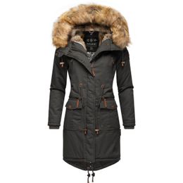 Wintermantel Navahoo "Rosinchen", Damen, Gr. S (36), grau (anthrazit), Oberstoff: 100% Baumwolle; Futter: 100% Polyester; Wattierung: 100% Polyester; &Auml;rmelfutter: 100% Polyester; Kunstpelz: 90% Polyacryl, 10% Polyester, tailliert ca. Mitte Oberschenkel, &Auml;rmel ohne &Auml;rmelschlitz Rippstrickb&uuml;ndchen, M&auml;ntel Wintermantel, stylischer Damen Winter Baumwollparka mit Kunstfell