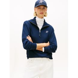 Sweatshirt Tommy Hilfiger "TH SCRIPT HALF ZIP TERRY SWTSHRT", Damen, Gr. L (40), schwarz night navy, Sweatware, Obermaterial: 83% Baumwolle, 13% Polyester, 4% Elasthan, unifarben, regular fit, Rippb&uuml;ndchen, Sweatshirts Sweatshirt