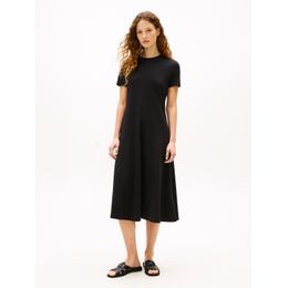 Midikleid Tommy Hilfiger "INTERLOCK F&F MIDI DRESS", Damen, Gr. M (40), N-Gr, schwarz, Interlock, Obermaterial: 100% Baumwolle, unifarben, A-Linie wadenlang, Rundhals, eingesetzt gerader Abschluss, Kleider Midikleid, Baumwolle, Interlock