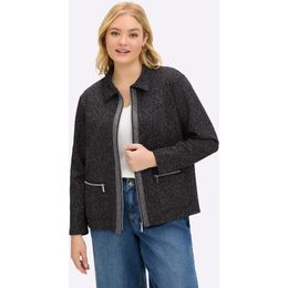 Shirtjacke sheego "Sweatjacke", Damen, Gr. 40/42, schwarz, gemustert, 57% Polyester, 28% Viskose, 9% Elasthan, 6% metallisierte Fasern, unifarben, Shirts Shirtjacke