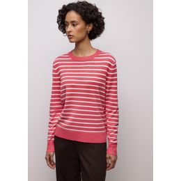 Rundhalspullover Street One, Damen, Gr. 38, striking coral, Stoff, 86% Viskose, 14% Polyester, gestreift, normal normal, Rundhals, Rippb&uuml;ndchen, Pullover Rundhalspullover, Rundhalsausschnitt