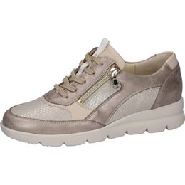 Waldl&auml;ufer Keilsneaker WALDL&Auml;UFER "H-BRUNI", Damen, Gr. 6 (39), platinfarben, beige, Nappaleder, Veloursleder, metallic, Schuhe, Schn&uuml;rschuh, Halbschuh in Bequemweite H (= sehr weit)