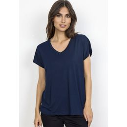 V-Shirt soyaconcept "SC-MARICA 32", Damen, Gr. XS, blau (6910 navy), Jersey, Obermaterial: 93% Lyocell, 7% Elasthan, unifarben, regular fit normal, V-Ausschnitt, Shirts