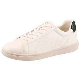 Sneaker BOSS Orange "Everlynn Tenn", Damen, Gr. 41, wei&szlig;, schwarz, Lederimitat, unifarben mit Farbeinsatz, Schuhe Sneaker, Schn&uuml;rschuh,Halbschuh,Freizeitsneaker mit Kontrastbesatz an der Ferse
