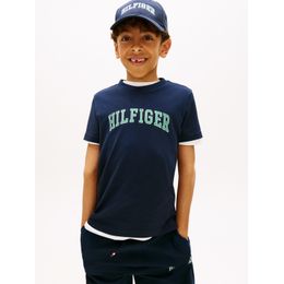 T-Shirt Tommy Hilfiger, Jungen, Gr. 7 (122), schwarz night navy, Single Jersey, Obermaterial: 100% Baumwolle, unifarben, regular fit normal, Rundhals, abgesteppte Kante, Shirts T-Shirt, Regular Fit, gro&szlig;er Druck, f&uuml;r Kinder bis 16 Jahre
