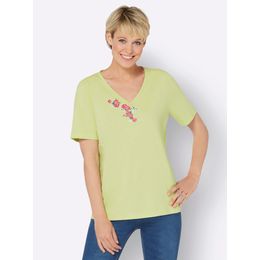 V-Shirt Classic Basics "V-Shirt", Damen, Gr. 38, bunt (pistazie, pink), 100% Baumwolle, gebl&uuml;mt, gemustert, mehrfarbig, V-Ausschnitt, Shirts