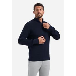 Stehkragenpullover NO EXCESS "NO EXCESS Melierter Half-Zip-Sweater", Herren, Gr. L, night, 55% Baumwolle, 25% Polyacryl, 15% Polyester, 5% Polyamid, Pullover Stehkragenpullover