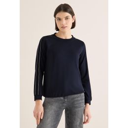 Langarmshirt Cecil, Damen, Gr. M (40), universal blau, Stoff, 50% Polyester, 46% Viskose, 4% Elasthan, unifarben, normal normal, Rundhals, B&uuml;ndchen, Shirts Langarmshirt, mit Tape Detail am &Auml;rmel