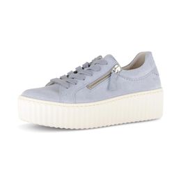 Plateausneaker Gabor, Damen, Gr. 37, blau (hellblau), Veloursleder, Schuhe Plateausneaker, Freizeitschuh, Halbschuh, Schn&uuml;rer mit zwei Rei&szlig;verschl&uuml;ssen