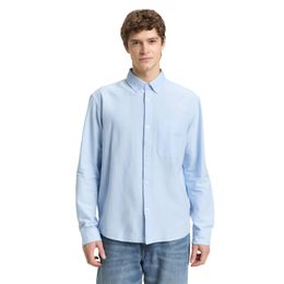 Langarmhemd Tom Tailor Denim, Herren, Gr. XL, N-Gr, light blau small stripe, Single Jersey, Obermaterial: 100% Baumwolle, gestreift, normal h&uuml;ftbedeckend, Rundhals, 2-Knopf-Manschette, Hemden, gestreift, mit Button-down-Kragen