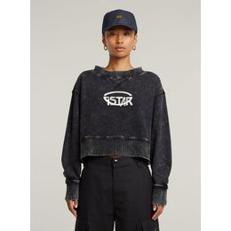 G-Star Raw Longpullover G-STAR "Overdyed Cropped Logo Loose Sweatshirt", Damen, Gr. L, dk schwarz gd, Obermaterial: 100% Baumwolle, Pullover Longpullover
