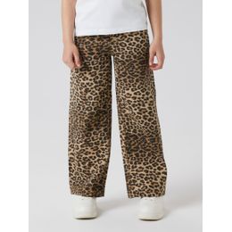 Bootcuthose name it "NKFROSE WIDE TWI PANTS 4444-TD NOOS", M&auml;dchen, Gr. 116, N-Gr, silber (silber mink aop:leopard), Web, Obermaterial: 100% Baumwolle, bedruckt, normal normal, Hosen