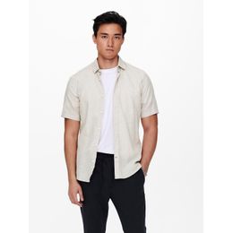 Only & Sons Kurzarmhemd ONLY & SONS "ONSCAIDEN SS SOLID LINEN SHIRT NOOS", Herren, Gr. S, N-Gr, beige (chinchilla), Web, Obermaterial: 55% Baumwolle, 45% Leinen, unifarben, Basic, slim fit, Hemden