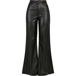 Stoffhose Urban Classics "Urban Classics Damen Ladies Faux Leather Wide Leg Pants", Damen, Gr. 27, Normalgr&ouml;&szlig;en, schwarz, 100% Polyester, unifarben, loose fit, Hosen Stoffhose