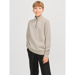 Jack & Jones Sweatshirt JACK & JONES JUNIOR "JJEBRADLEY SWEAT HALF ZIP NOOS JNR", Jungen, Gr. 152, gelb (moonbeam), angeraute Sweatware, Obermaterial: 61% Polyester, 39% Baumwolle, unifarben, relaxed fit normal, ohne Ausschnitt, Rippb&uuml;ndchen, Sweatshirts Sweatshirt