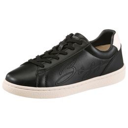 Sneaker BOSS Orange "Everlynn Tenn", Damen, Gr. 41, schwarz, cremefarben, Lederimitat, unifarben mit Farbeinsatz, Schuhe Sneaker, Schn&uuml;rschuh,Halbschuh,Freizeitsneaker mit Kontrastbesatz an der Ferse
