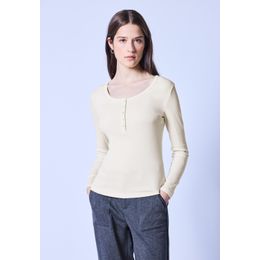 Damen Langarmshirtsoft beige, Gr. 44, STREET ONE STUDIO, unifarben, Web, 96% Baumwolle, 4% Elasthan, Shirts, mit Rundhalsausschnitt