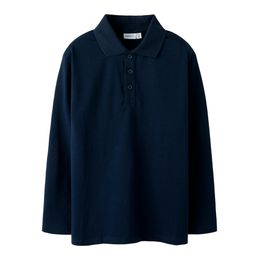 Poloshirt name it "NKMKALLY LS NREG POLO", Jungen, Gr. 116, schwarz sapphire, Jersey, Obermaterial: 100% Baumwolle, unifarben, Basic normal, Rundhals, abgesteppte Kante, Shirts