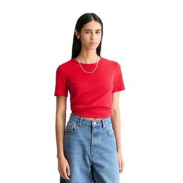 Marc O'Polo Damen T-Shirt "aus weichem Rippjersey"carmine rot, Basic, Gr. XXL, MARC O'POLO DENIM, unifarben, Obermaterial: 96% Baumwolle, 4% Elasthan, Shirts