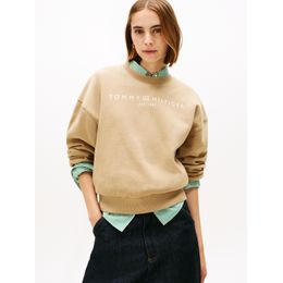 Sweatshirt Tommy Hilfiger "CORP LOGO MDRN SWTSRT", Damen, Gr. L (40), driftwood taupe, Sweatware, Obermaterial: 63% Baumwolle, 37% Polyester, bedruckt, regular fit normal, Rundhals, Rippb&uuml;ndchen, Sweatshirts Sweatshirt, Baumwollmischung