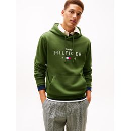 Hoodie Tommy Hilfiger "BRAND LOVE BIG HILFIGER", Herren, Gr. S, mountain pine, Sweatware, Obermaterial: 77% Baumwolle, 23% Elasthan, regular fit normal, Rippb&uuml;ndchen, Sweatshirts Hoodie, mit Logo-Grafik, normale Passform