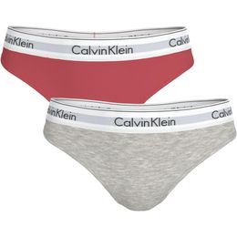 Tanga "THONG 2PK", Damen, Gr. L (40), punch pink, grau heather, Jersey, Obermaterial: 53% Baumwolle, 35% Modal, 12% Elasthan, Calvin Klein Underwear, unifarben, k&ouml;rpernah, Unterhosen Tanga, K&ouml;rpernahe Passform mit elastischem Bund