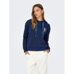 Kapuzensweatshirt Only "ONLRICKY L/S HOOD BOX SWT", Damen, Gr. S, naval academy print:love, naval academy sateen strings, Sweatware, Obermaterial: 50% Baumwolle, 50% Polyester, bedruckt, regular fit, Rundhals, Sweatshirts