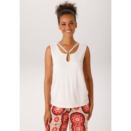 Tanktop Aniston CASUAL, Damen, Gr. 34, wollwei&szlig;, Single Jersey, Obermaterial: 95% Viskose, 5% Elasthan, unifarben, figurumspielend h&uuml;ftlang, V-Ausschnitt, Tops Tanktop, mit raffiniertem V-Ausschnitt - NEUE KOLLEKTION