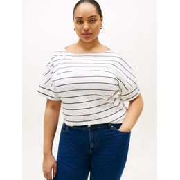 Kurzarmshirt Tommy Hilfiger Curve "CRV MDRN CODY CAP SLV C-NK TEE", Damen, Gr. 52, breton, ecu, schwarz night navy, Single Jersey, Obermaterial: 100% Baumwolle, gestreift, normal, U-Boot-Ausschnitt, Shirts, in gro&szlig;en Gr&ouml;&szlig;en